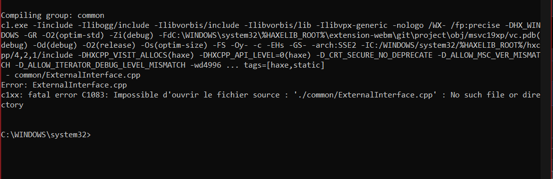 Error: Could not find haxelib "extension-webm", does it need to be installed? ( - Windows10 ...