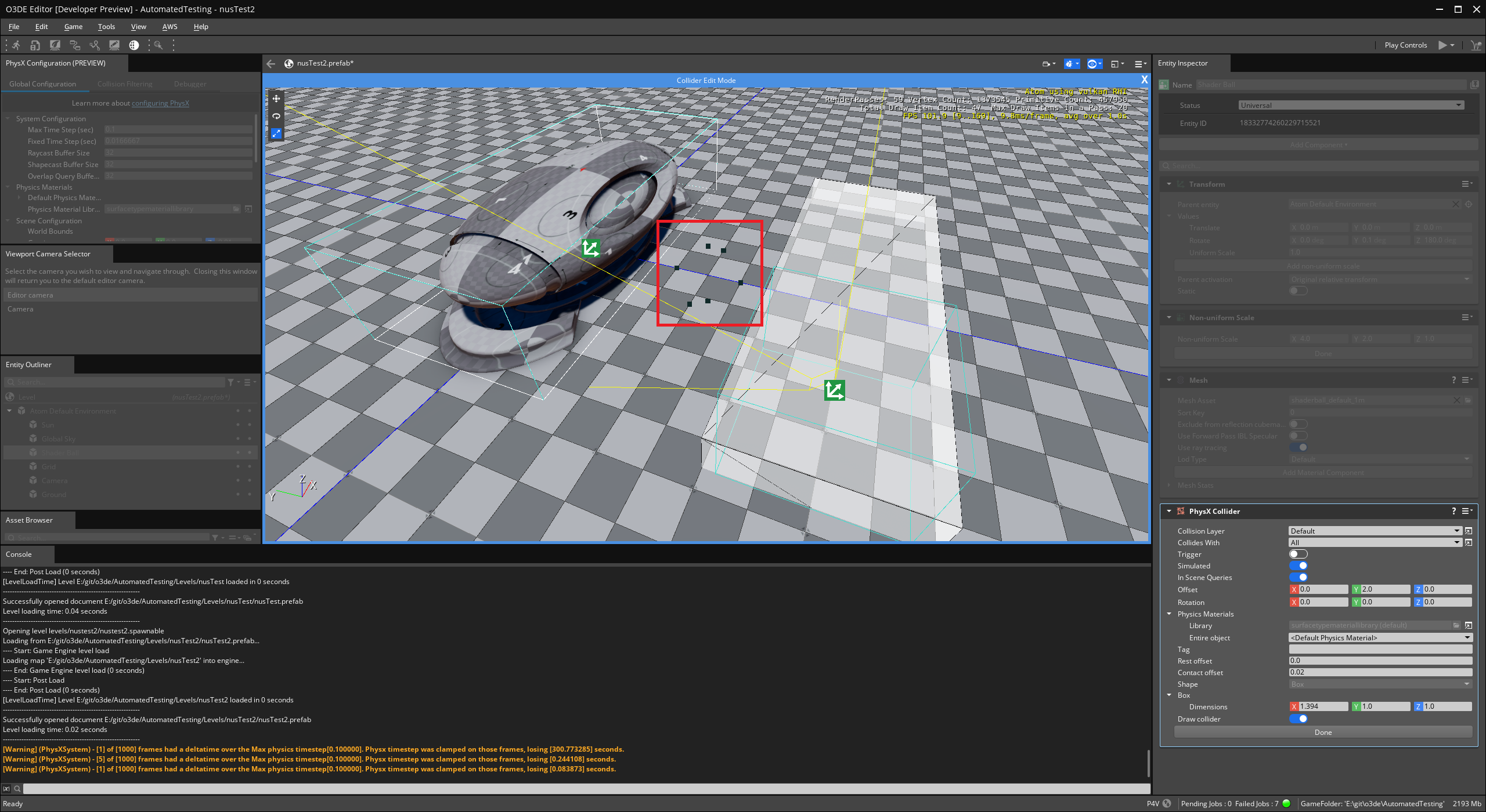 PhysX box collider component mode manipulators appear in incorrect locations when non-uniform ...