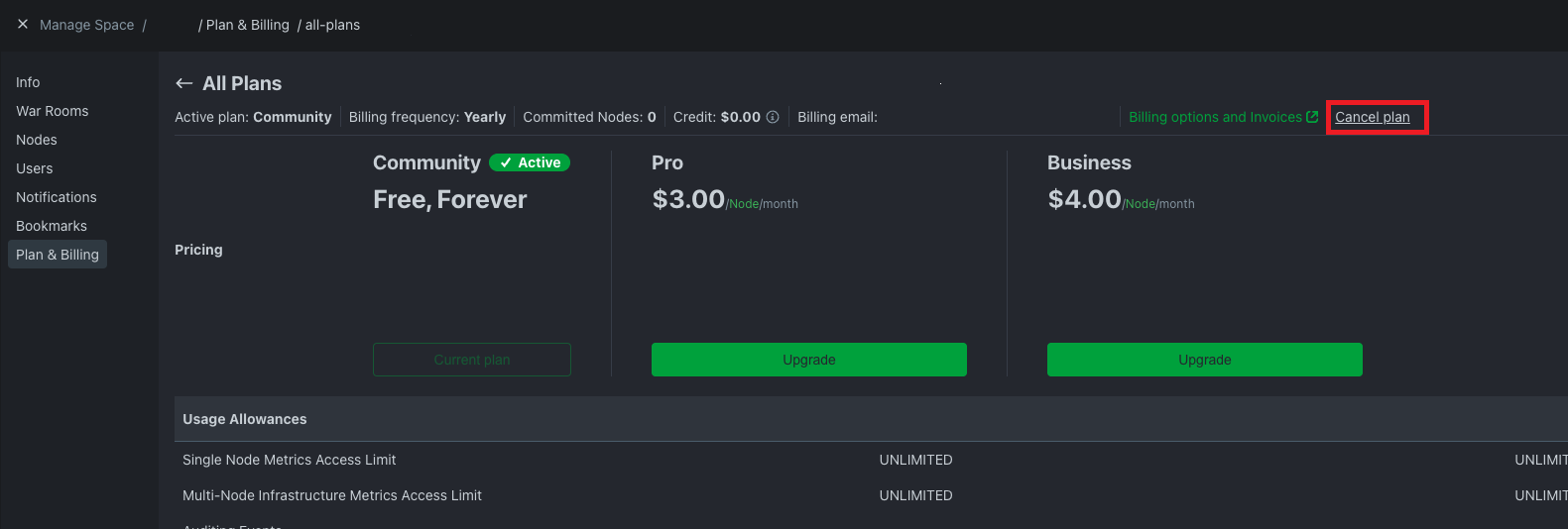 Bug When On Community Plan After Downgrading From A Paid Plan I See The Cancel Button