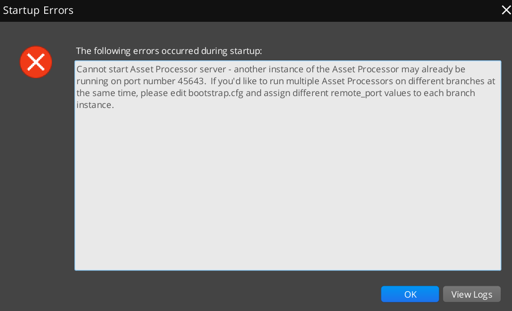 When the user launches two instances of Asset Processor, the error ...