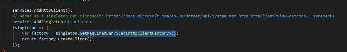 Any downside to getting the httpClient from the HttpClientFactory in Startup.cs? · Issue #68866 ...