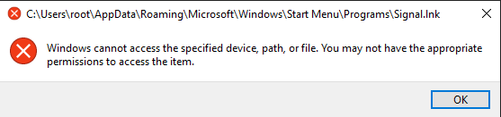 Signal Desktop installation fails with permission error ab out signal.ink (even with admin ...