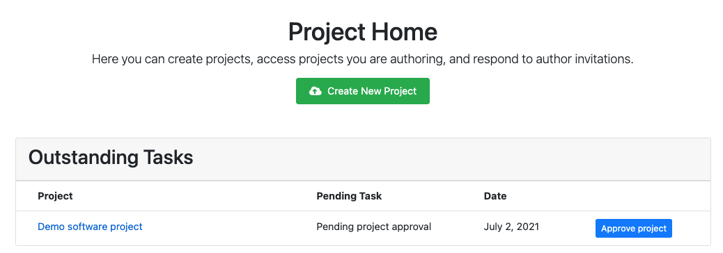 Displaying "Pending project approval" in the outstanding tasks panel at ...
