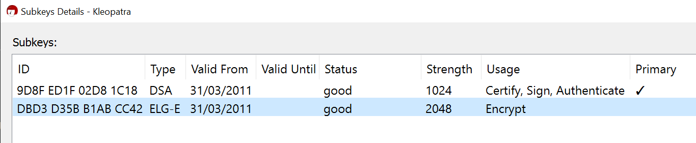 Specifying encryption to use a subkey rather than the primary. · Issue ...