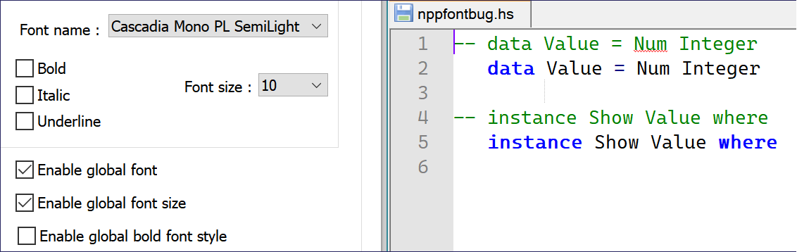 Microsoft Cascadia Mono SemiLight renders wider in bold than in regular ...