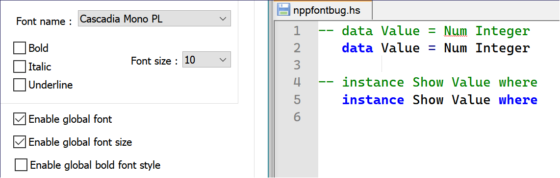 Microsoft Cascadia Mono SemiLight renders wider in bold than in regular ...