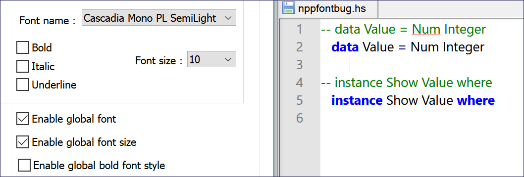 Microsoft Cascadia Mono SemiLight renders wider in bold than in regular ...