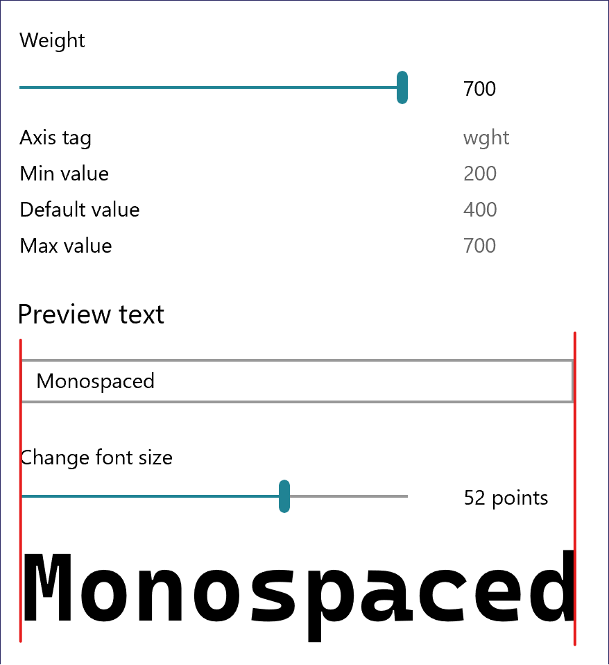 Microsoft Cascadia Mono SemiLight renders wider in bold than in regular ...