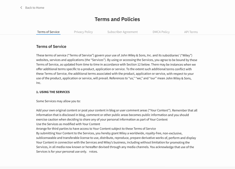 docs(Terms and Policies): update the content of various sections of the ...