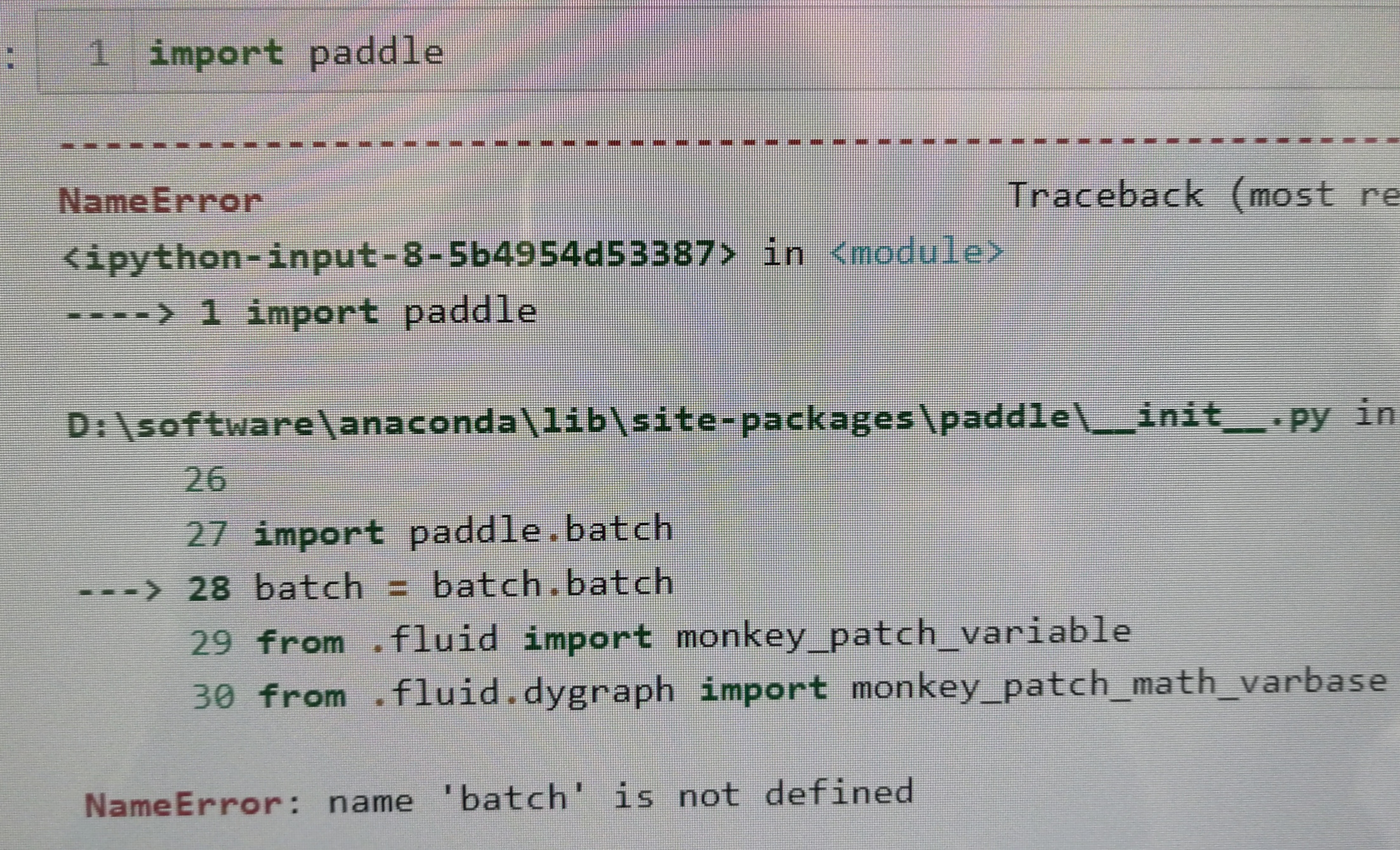 安装paddlepaddle成功但导入报错：name 'batch' is not defined ,请问怎么解决？ · Issue #32187 · PaddlePaddle/Paddle ...