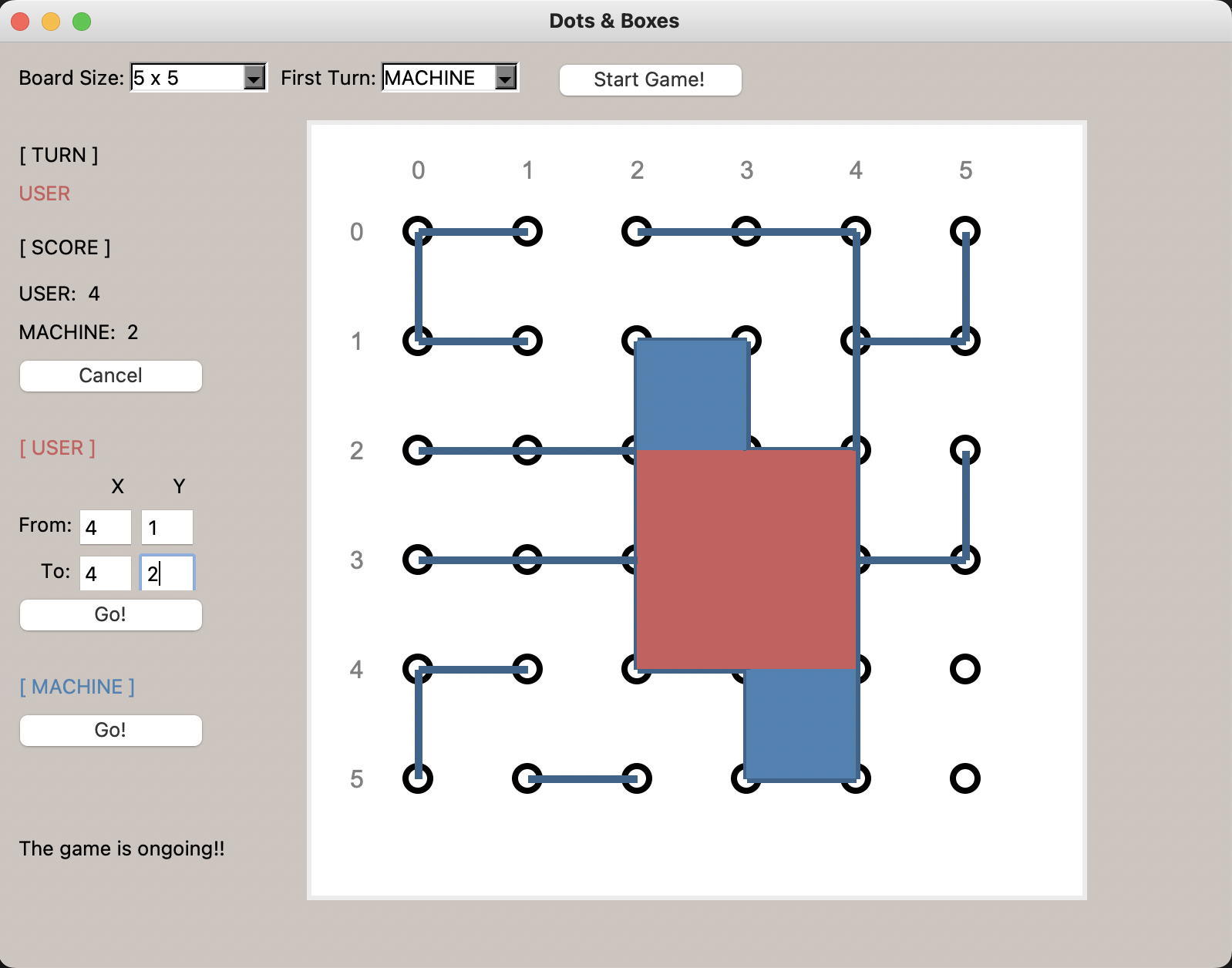 Program Sample · Issue #1 · JONHYOJIN/Dots-N-Boxes · GitHub