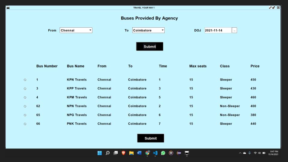GitHub - dineshchandran311/TravelYourWay: Bus Ticket Reservation System using Swing and AWT.