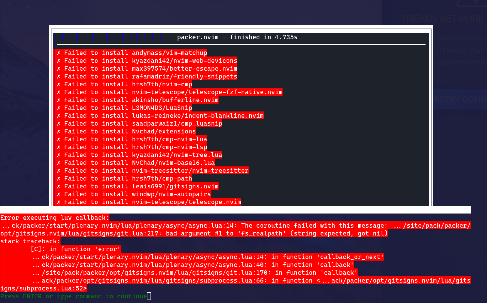 Failed to install packer packages · Issue #642 · NvChad/NvChad · GitHub