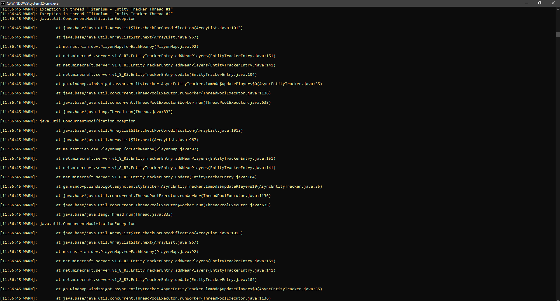 ConcurrentModificationException in AsyncEntityTracker · Issue #120 · Mythic-Projects/Titanium ...