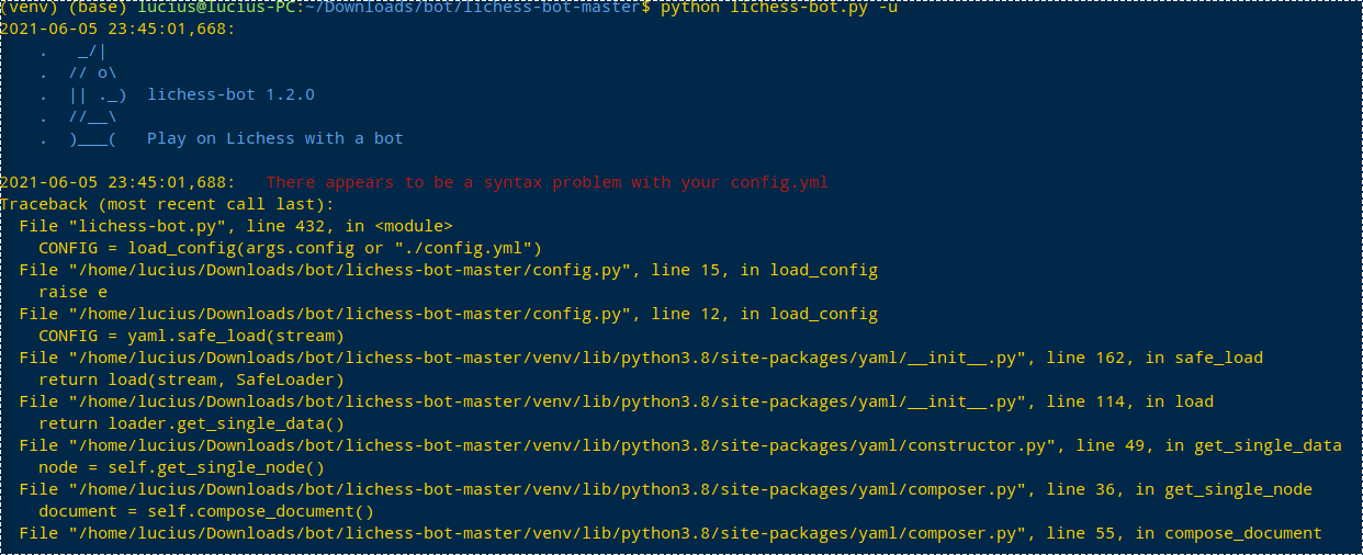 Error While Trying To Run The Bot · Issue 350 · Lichess Bot Devs Lichess Bot · Github