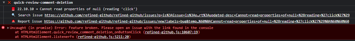 `quick-review-comment-deletion`: Cannot read properties of null (reading 'click') · Issue #6067 ...