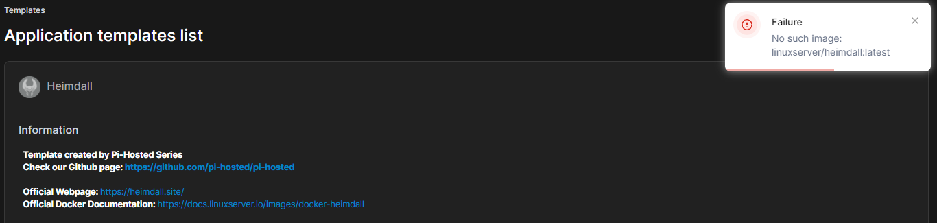Heimdal on Portainer wont install missing img. · Issue #1168 · linuxserver/Heimdall · GitHub