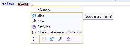 Autocompletion for `extern alias` directives suggests field/property/method names · Issue #63626 ...