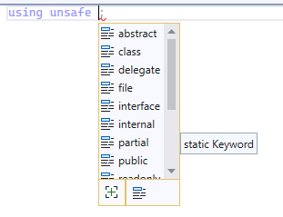 Unexpected recommendations after `unsafe` keyword in using declarations · Issue #67985 · dotnet ...