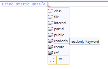 Unexpected recommendations after `unsafe` keyword in using declarations · Issue #67985 · dotnet ...