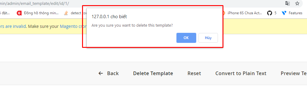 "Delete Template" and "Convert to Plain Text" confirm message (at Edit email template) should ...