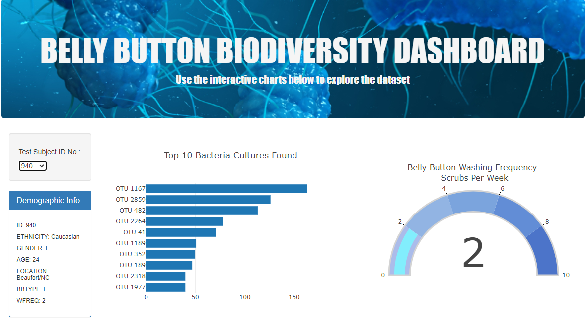 GitHub - adampaseltiner/Belly-Button-Biodiversity: Data visualization using Javascript, Plotly ...