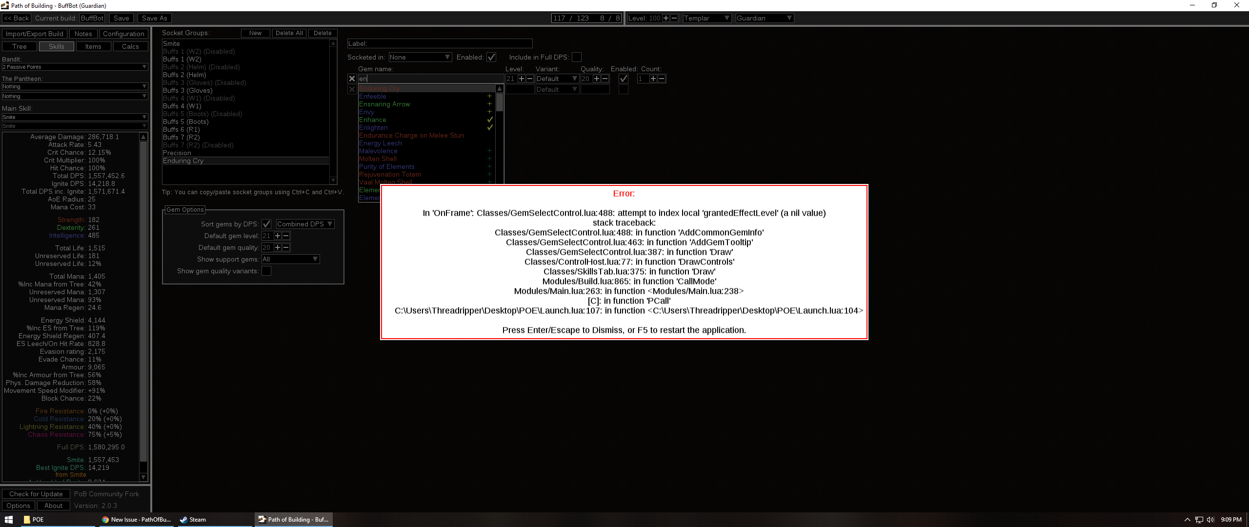 Envy Crashes the app · Issue #2487 · PathOfBuildingCommunity/PathOfBuilding · GitHub