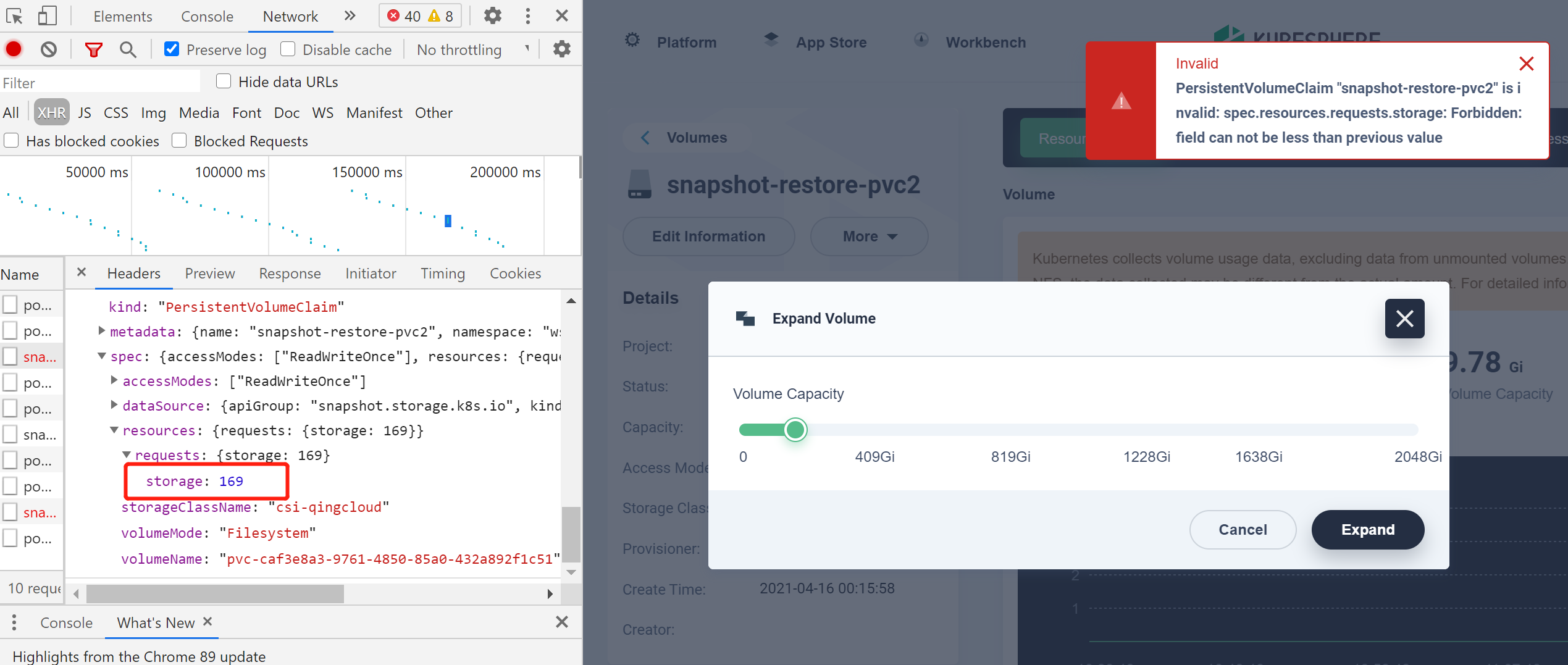 Unable to expand volume size from console · Issue #3752 · kubesphere/kubesphere · GitHub