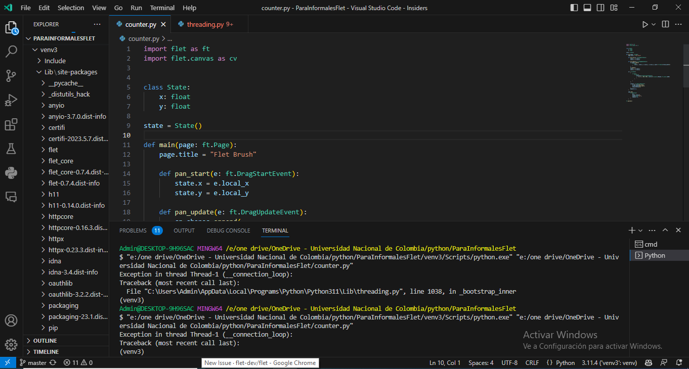 When I run the program to start the application, I get an Exception in ...