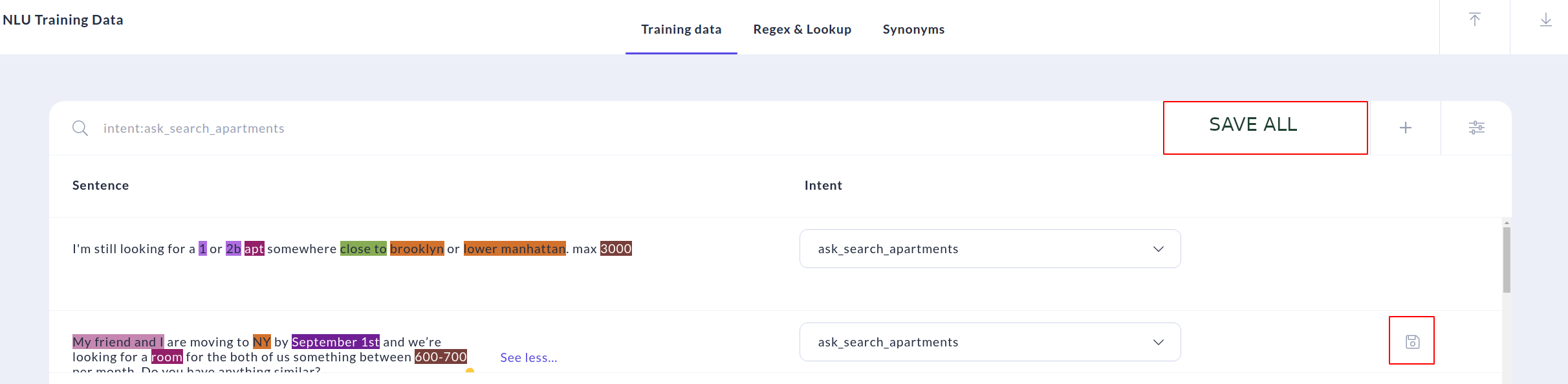 "Save all" option in Rasa X when annotating NLU data · Issue #7386 · RasaHQ/rasa · GitHub
