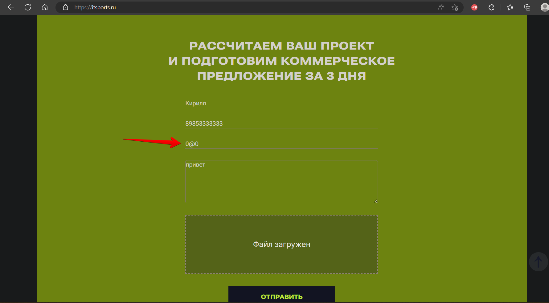 "Возможна отправка формы с некорректно заполненным email" · Issue #3 · ivan3035789/ITSSport · GitHub