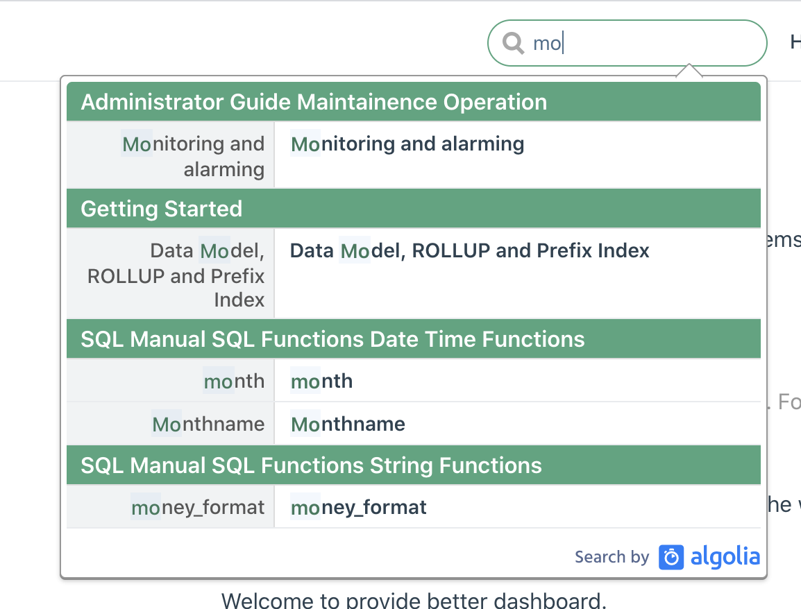 [Feature]Support FullText searching for doris documents · Issue #3540 · apache/doris · GitHub