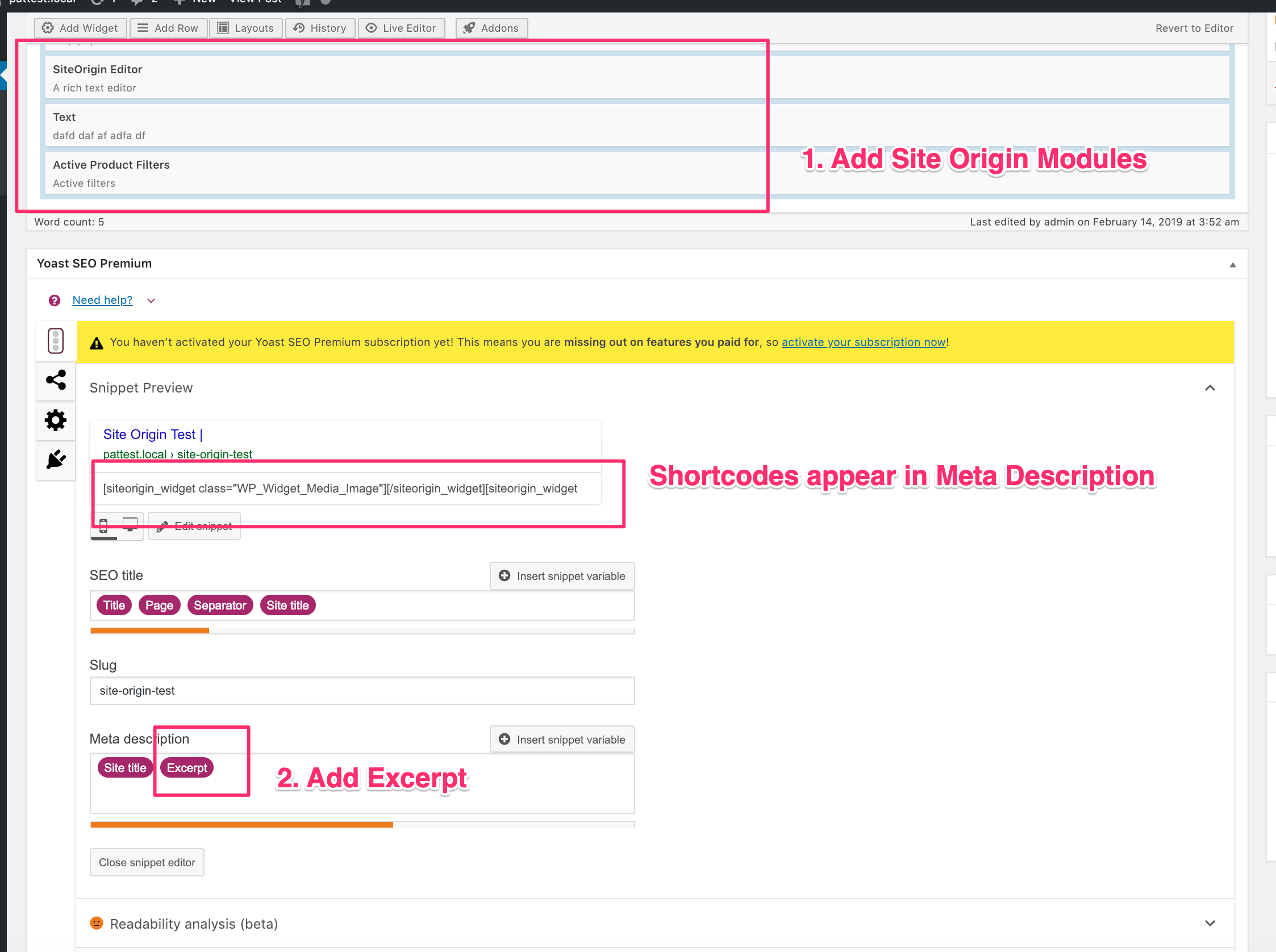 Site Origin Shortcodes appear in the Snippet Preview Editor Meta Description Field When Excerpt ...