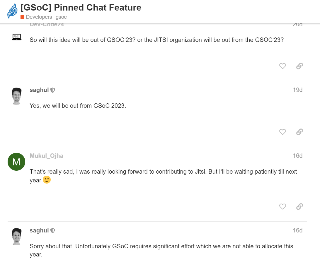 Jitsi will not be taking part in GSOC this year · Issue #2 · hkirat/gsoc-good-first-issues · GitHub