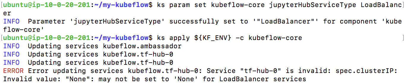 KubeFlow on AWS - tf-hub-lb not created and cannot change jupyterHubServiceType to loadbalancer ...