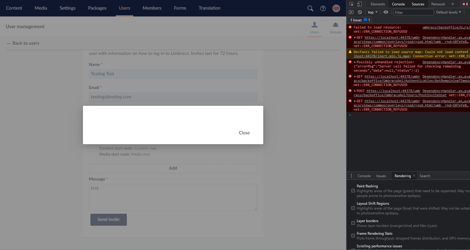 Invite User is not working · Issue #10828 · umbraco/Umbraco-CMS · GitHub