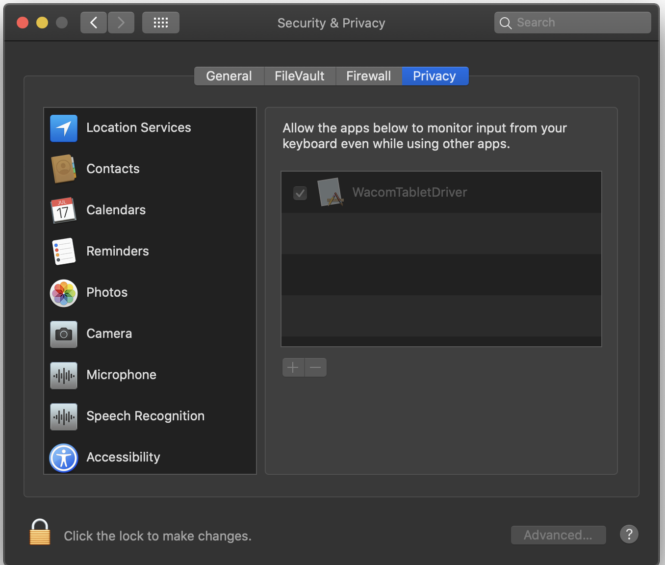 Transferred to a new computer via Time Machine & Privacy/Security ...