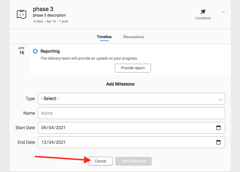 [$10] Cancel button in Add Milestone form does not work · Issue #4362 · appirio-tech/connect-app ...
