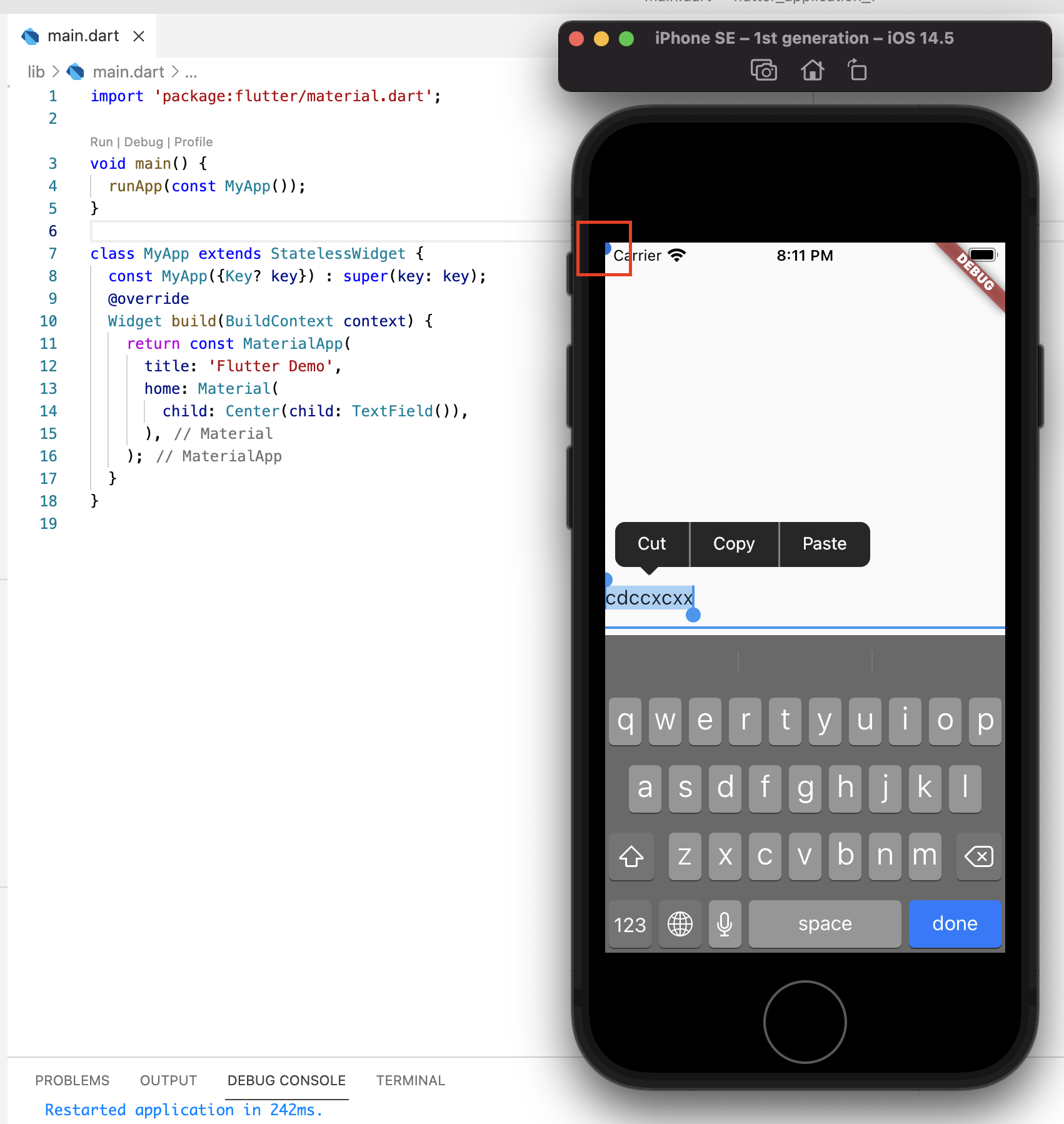 [iOS] Blue dot appears at top left corner of screen when the text of a `TextField` is selected ...