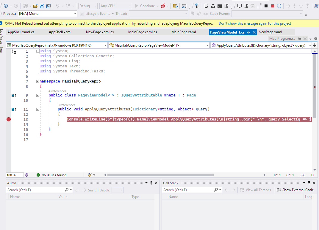 Tabs defined in AppShell.xaml does not invoke its view model's ...