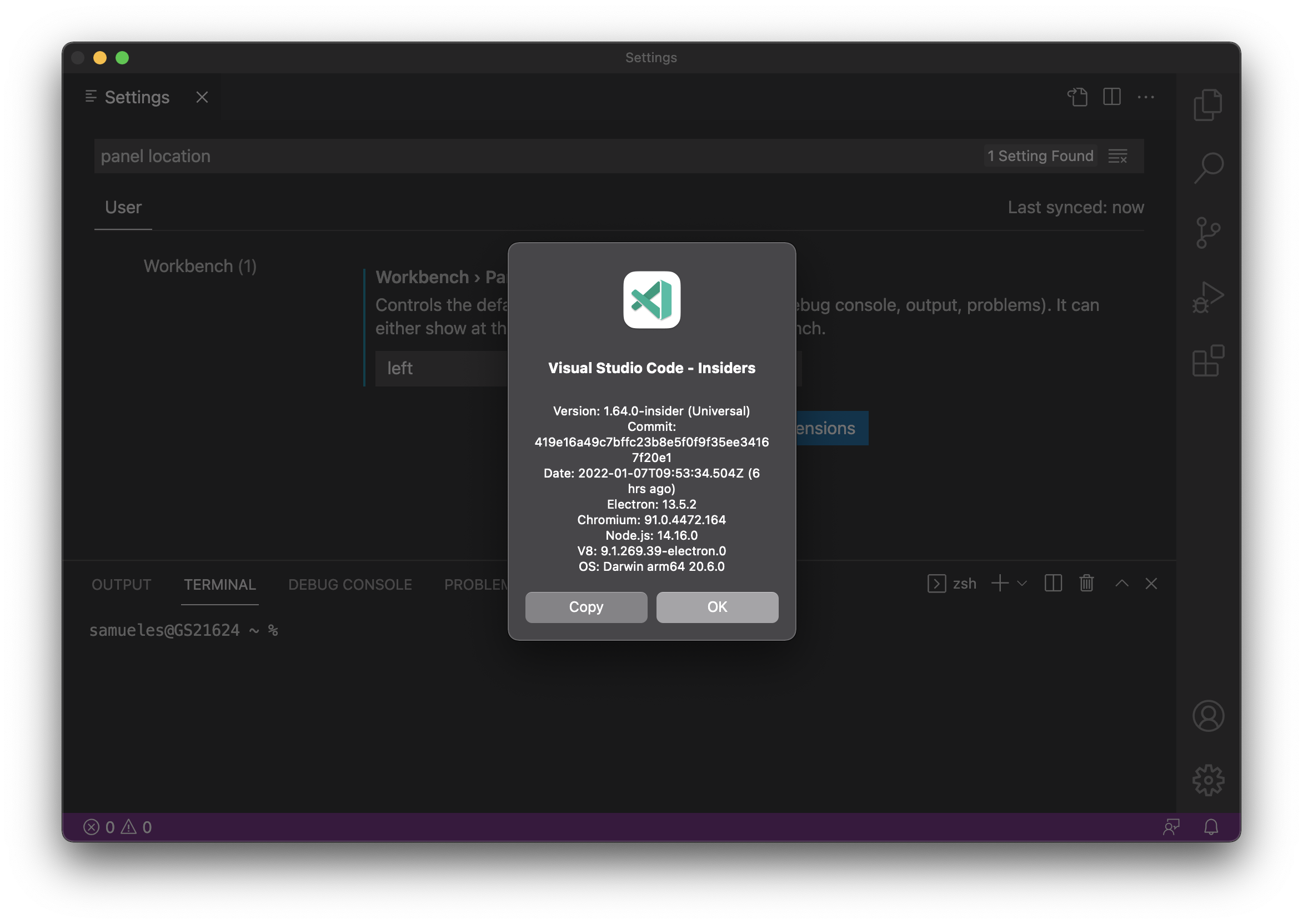 Workbench › Panel: Default Location setting doesn't work in Insiders ...