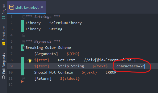 Color Scheme breaks when adding backslash in named argument · Issue #649 · robocorp ...