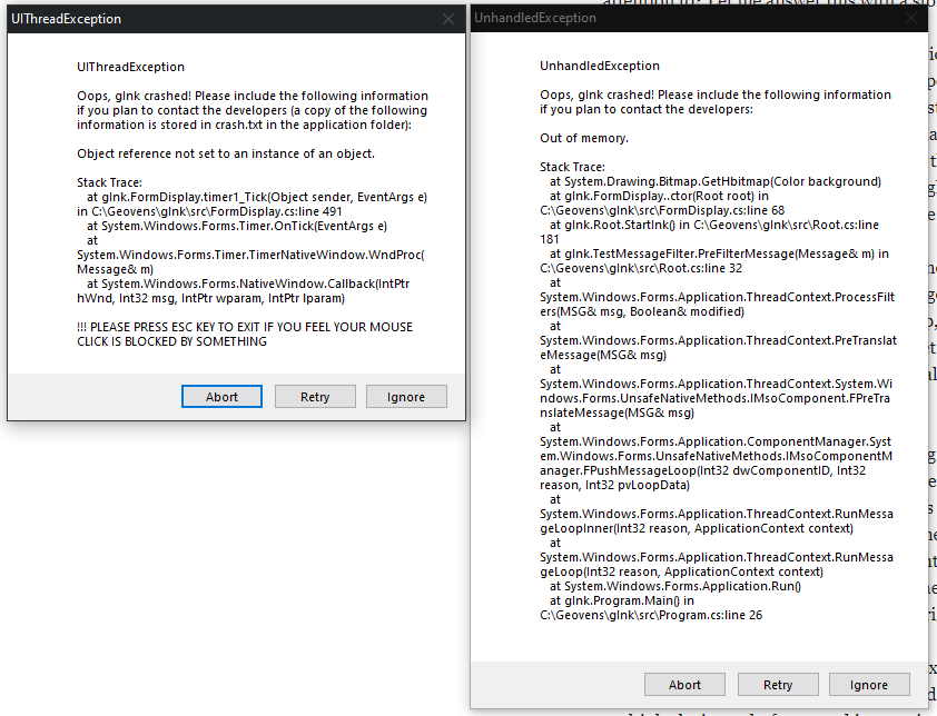 Unhandledexception And Uithreadexception · Issue 70 · Geovensgink