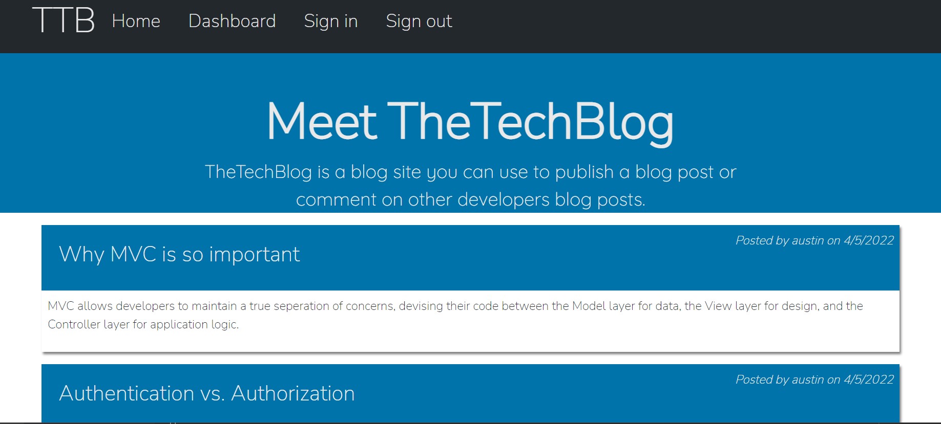 GitHub - austin-morrow/TheTechBlog: CMS-style blog site following the MVC paradigm structure