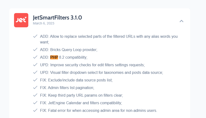 [🟡Bricks 1.7.x] Jetsmartfilters 3.1.0 🪲bug with php 8.x.x switch · Issue #6672 · Crocoblock ...