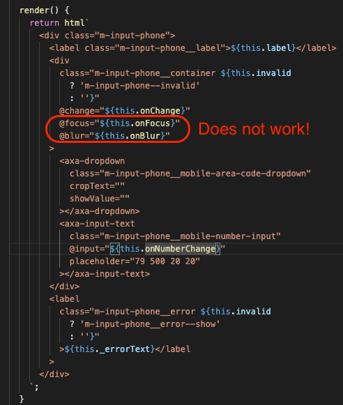 We should allow "change", "focus", "blur" events on all input elements for consistency! · Issue ...