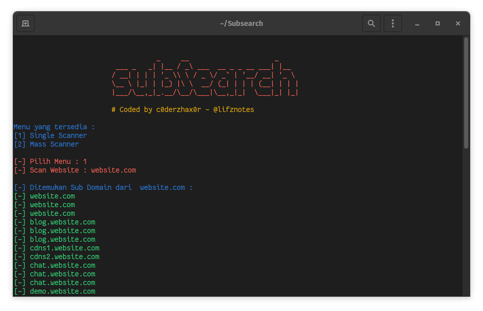 GitHub - coderzhaxor/Subsearch: Command line interface for searching subdomain