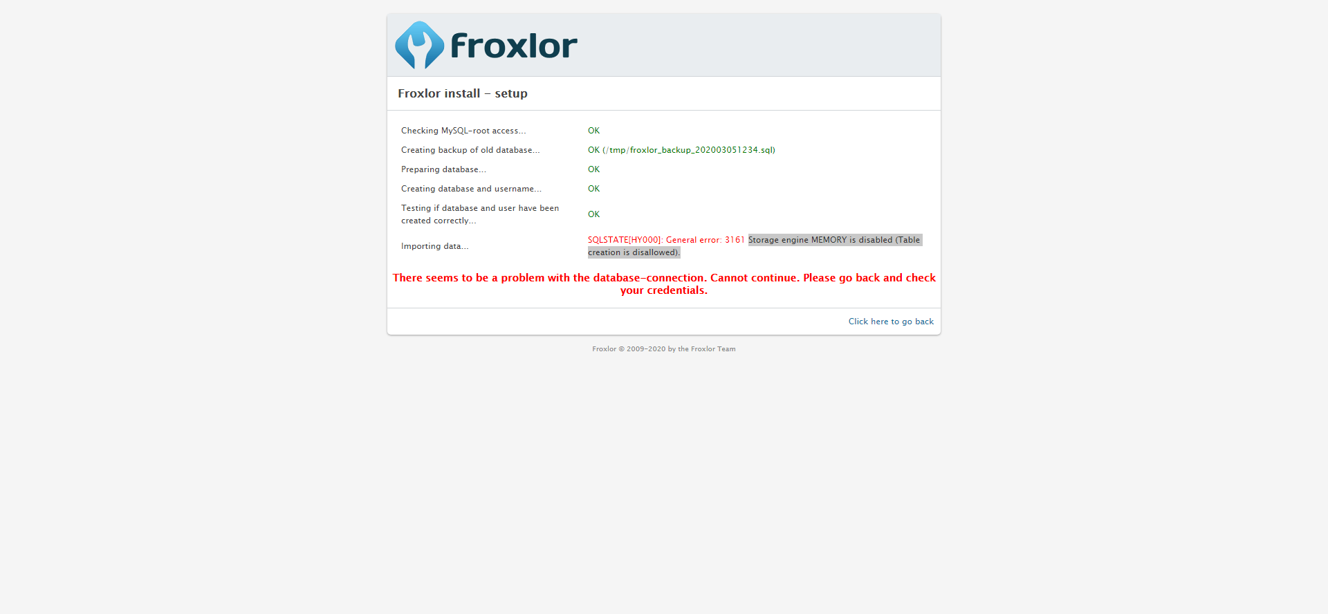 Storage engine MEMORY is disabled (Table creation is disallowed). · Issue #813 · froxlor/Froxlor ...