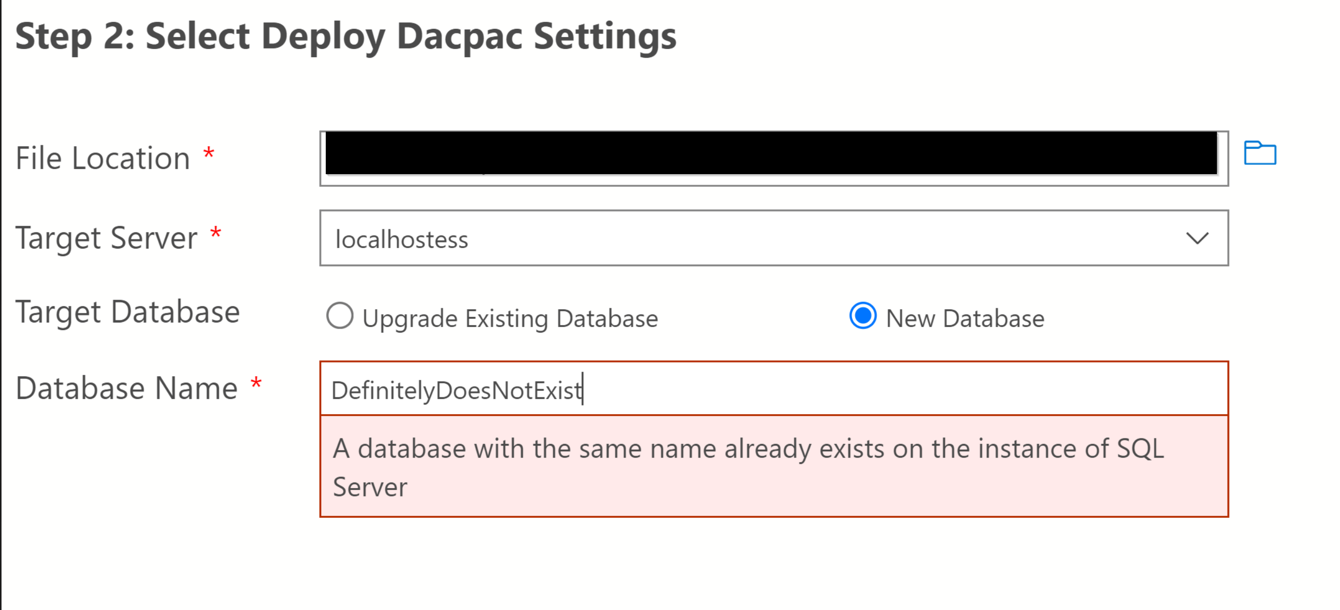 Dacpac Wizard Shows Database Name Already Exists When Server Is Stopped 
